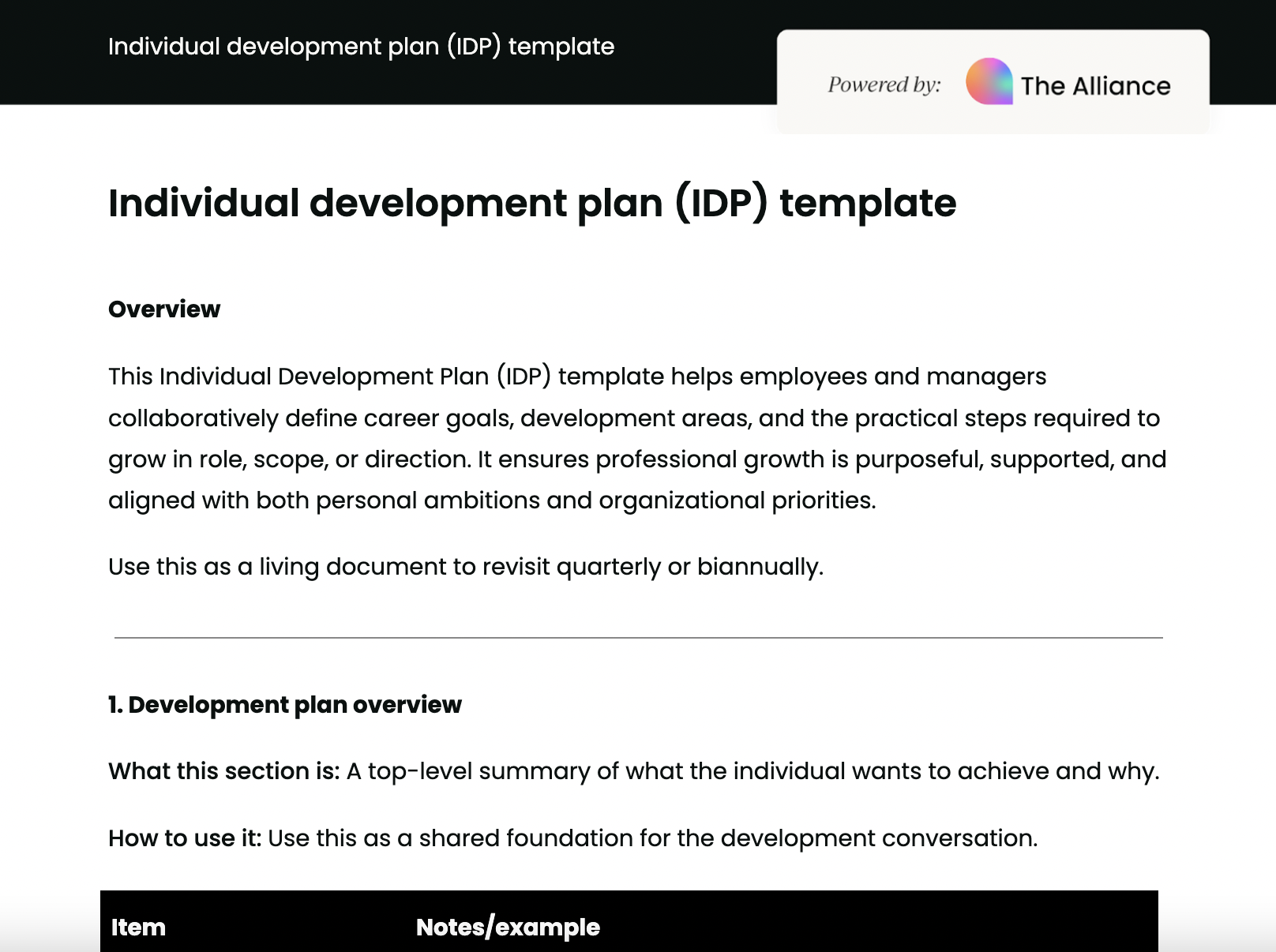 Individual development plan (IDP) template