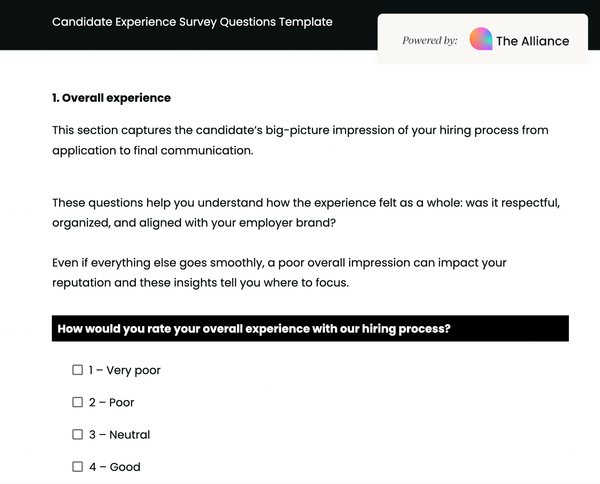 Candidate experience survey template & sample questions
